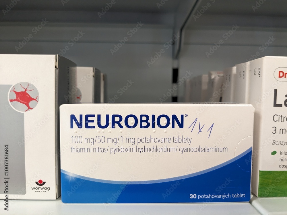 Prague,Czech Republic-October 9 2024: NEUROBION by MERCK, containing ...