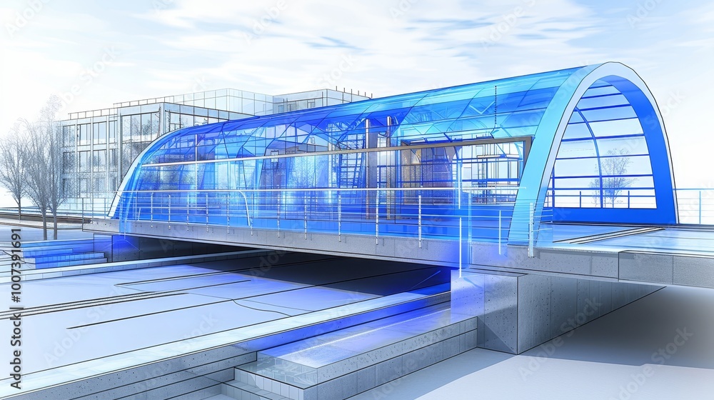 Architectural vision of a 3d model bridge project featuring detailed ...