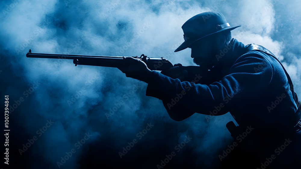 A Union soldier from the American Civil War, dressed in a blue wool ...
