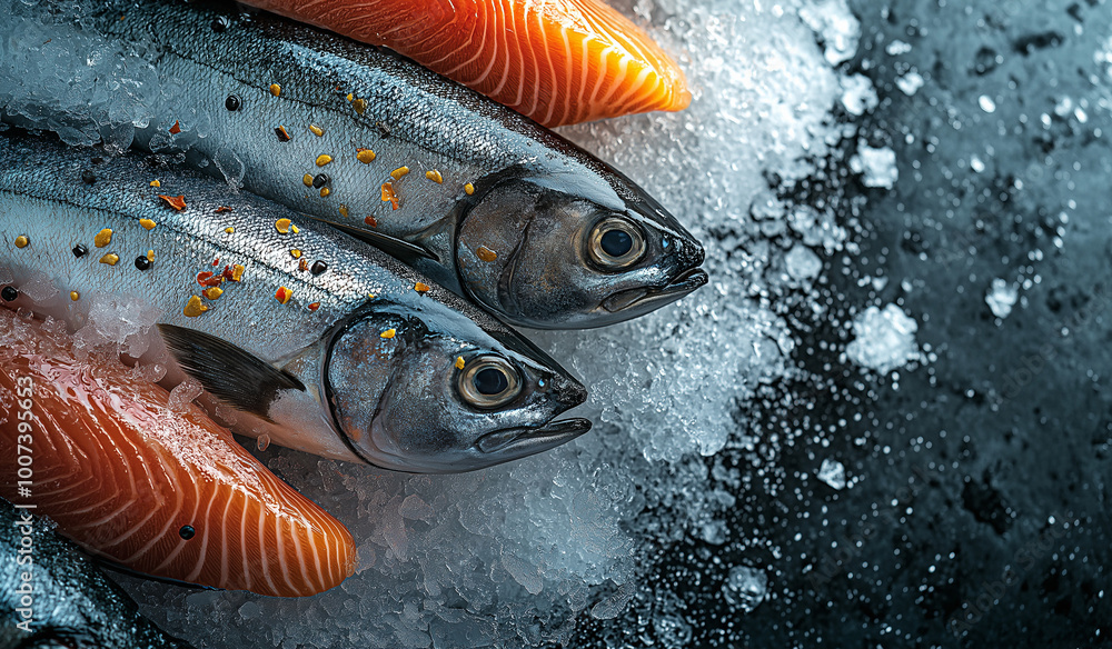 AI generator image of fatty fish like salmon, mackerel, and sardines ...