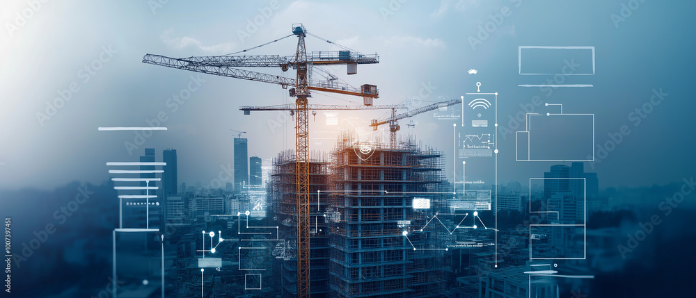 AI generator image of 5G smart construction IoT concept, 5G connected ...