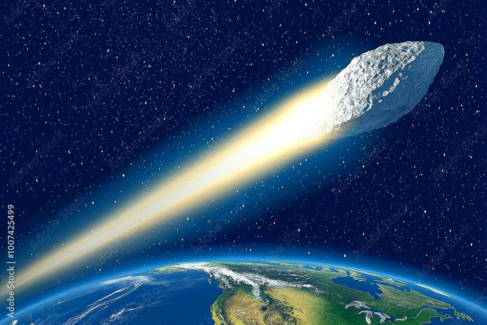 comet streaks through space, heading towards Earth, illuminating night ...