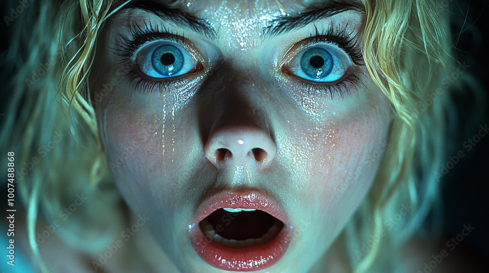 Vintage 1980s Horror Scream Queen - Dramatic Close-Up Expressions Stock ...