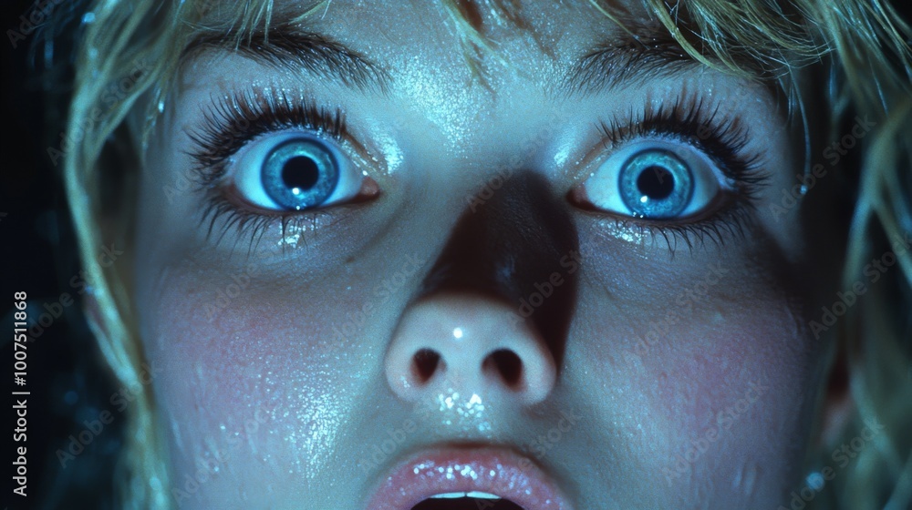Vintage 1980s Horror Scream Queen - Dramatic Close-Up Expressions Stock ...