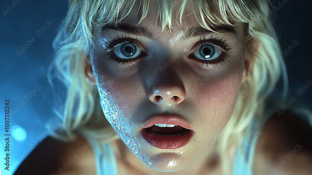 Vintage 1980s Horror Scream Queen - Dramatic Close-Up Expressions Stock ...