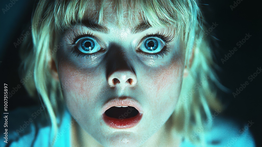 Vintage 1980s Horror Scream Queen - Dramatic Close-Up Expressions Stock ...