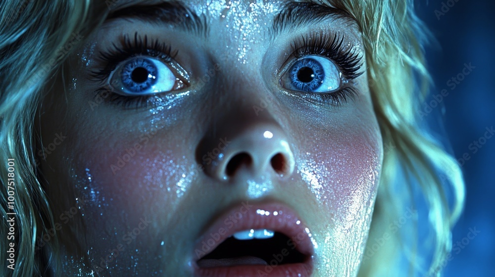 Vintage 1980s Horror Scream Queen - Dramatic Close-Up Expressions Stock ...