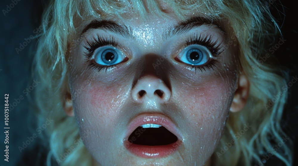 Vintage 1980s Horror Scream Queen - Dramatic Close-Up Expressions Stock ...