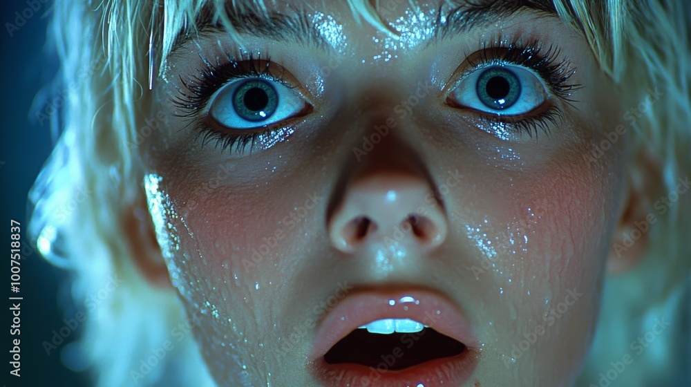 Vintage 1980s Horror Scream Queen - Dramatic Close-Up Expressions Stock ...