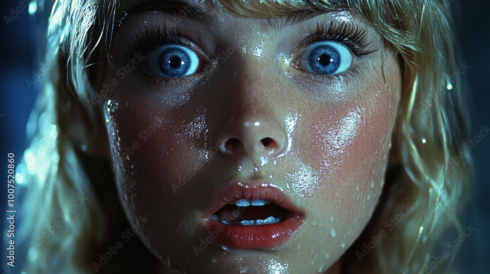 Vintage 1980s Horror Scream Queen - Dramatic Close-Up Expressions Stock ...