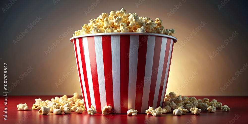Popcorn Bucket with Red and White Stripes, 3D Render, Movie Night ...