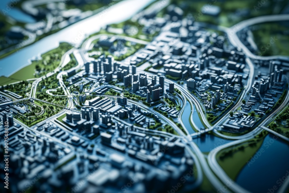 Intricate urban planning blueprint illustrating city layout with zoning ...