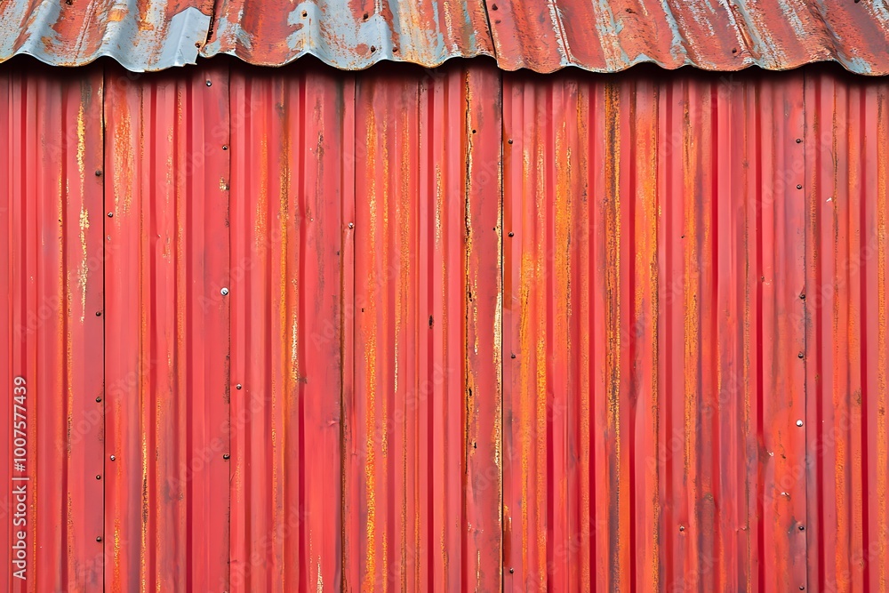 Red corrugated sheet metal. Roof texture background. Steel wall pattern ...