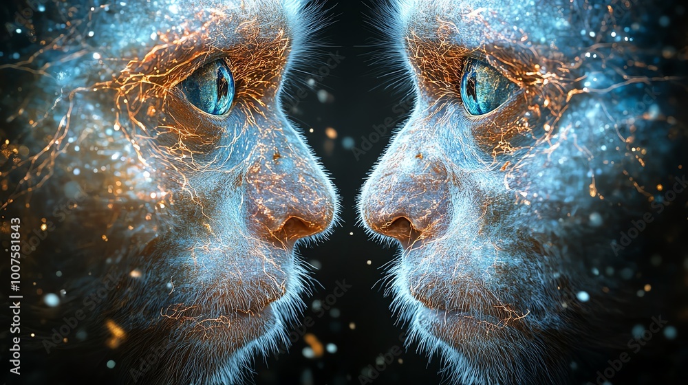 Abstract humananimal brain hybrid with neural connections, Animal and ...