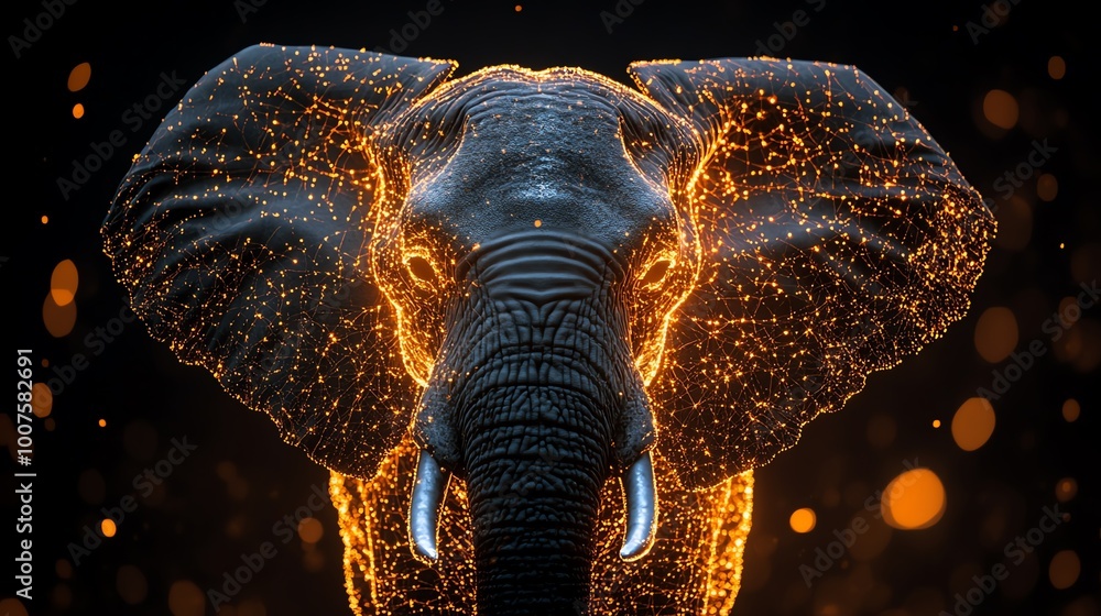 Elephant brain with neurons lit up in emotional areas, Elephant ...