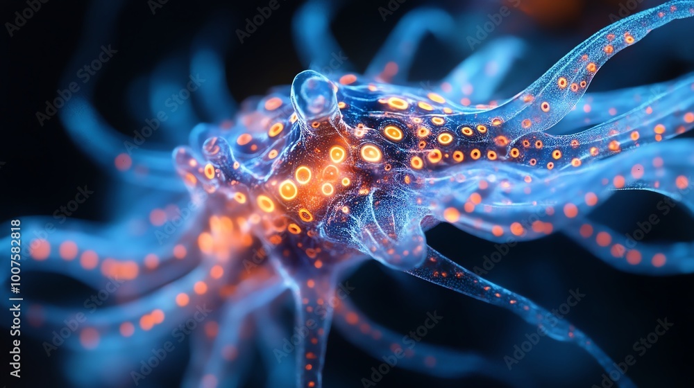Fractal brain of a sea slug with glowing sensory neurons, Sea Slug Neural System, simple yet ...