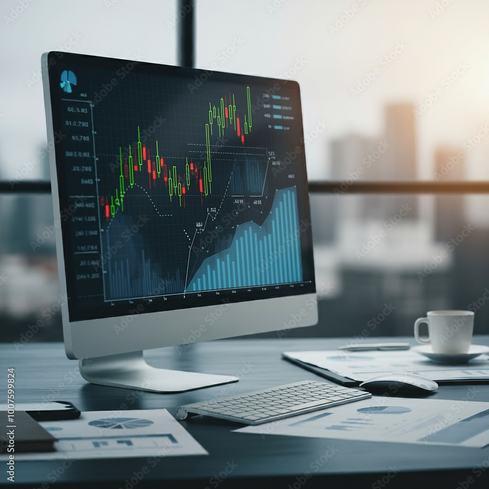 computer monitor with charts and graphs 4k high quality Stock Photo ...