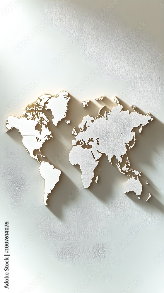 An intricate 3D world map rendered with shadows and highlights ...