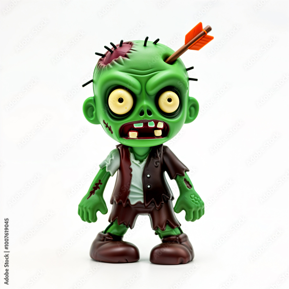 Halloween green undead zombie with bulging eyes and arrow stuck in his ...