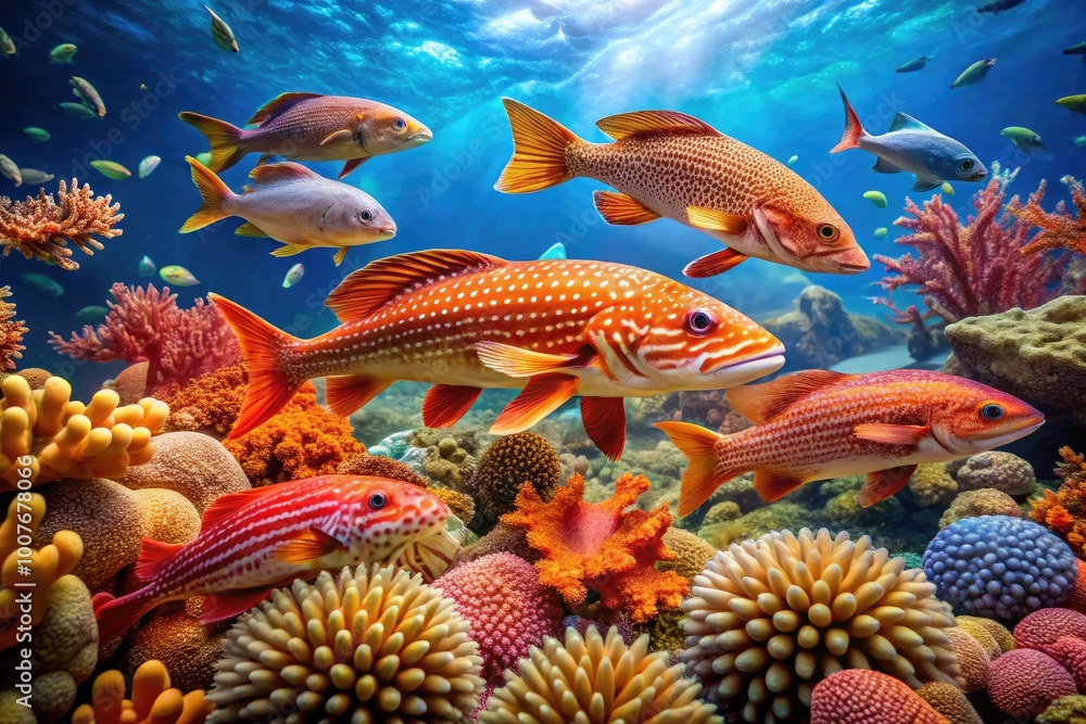 Mesmerizing School of Coral Catfish Swimming in Harmony Among Vibrant ...