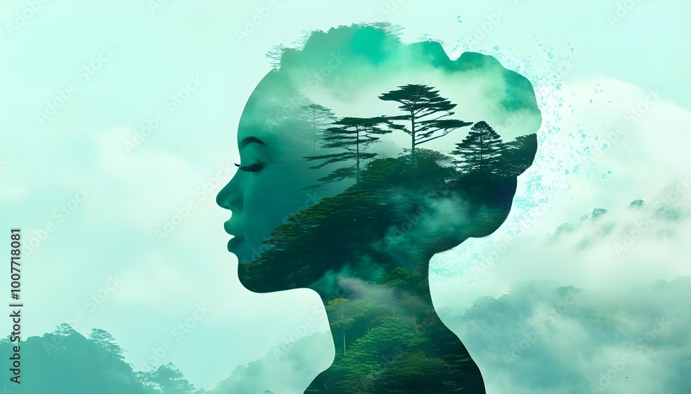 Abstract mindfulness of humans in a serene ecological environment ...