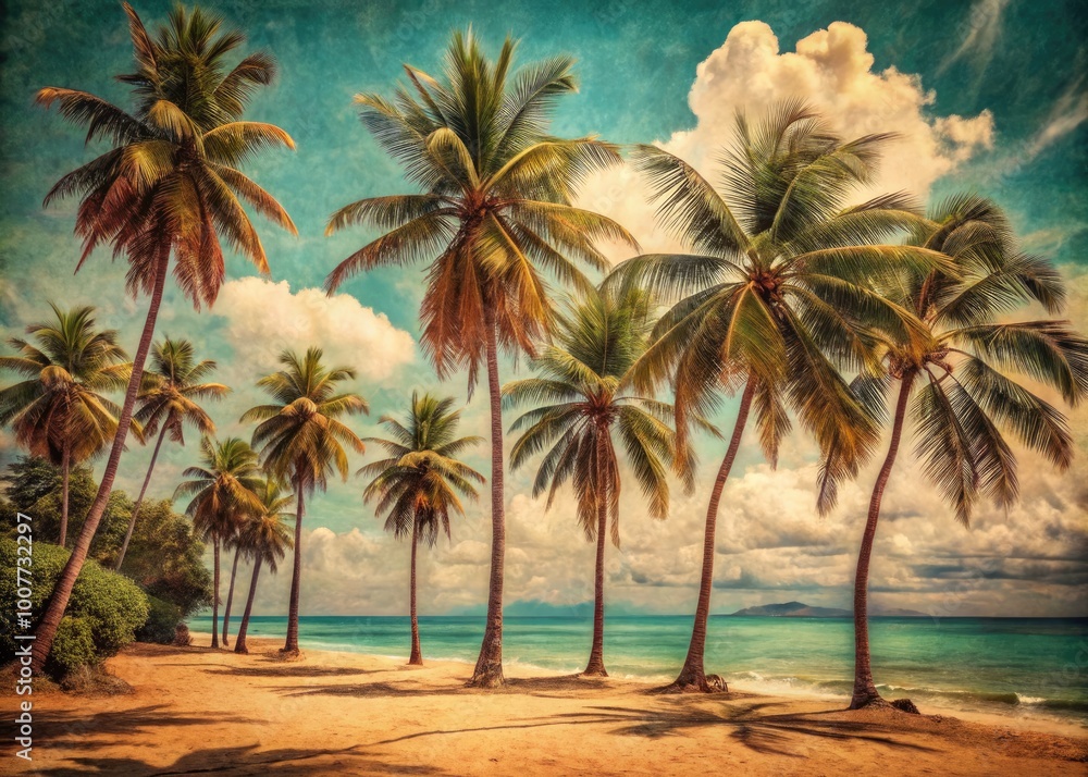Vintage Tropical Vibes with Retro Palm Tree Art for a Nostalgic Beach ...