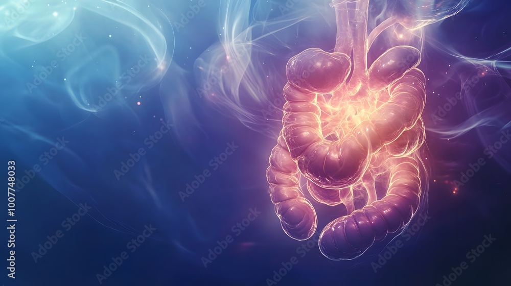 serene visual of the digestive system with a glowing aura around the ...
