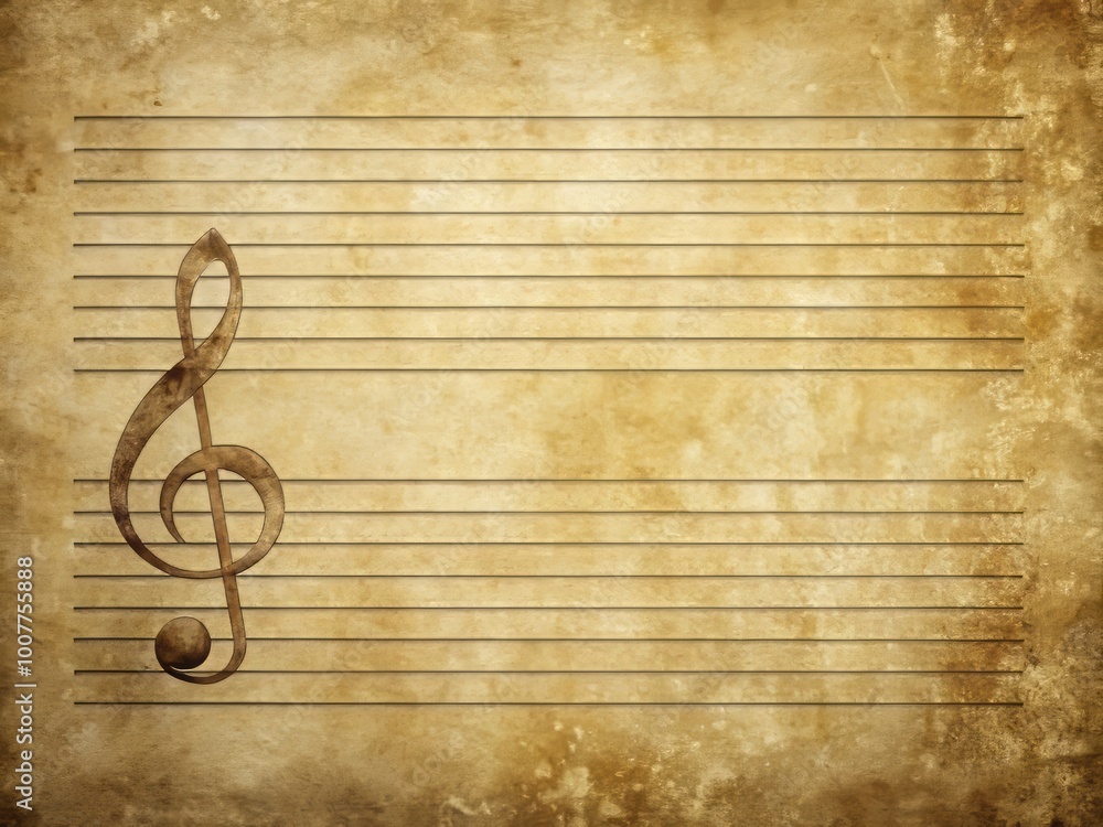 A pristine, blank music score sheet with staff lines and treble clef ...