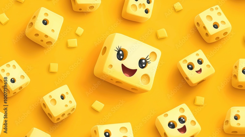Cute cartoon cheese blocks with exaggerated holes forming a fun ...