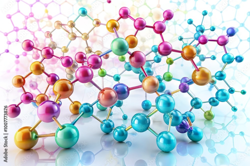 Colorful illustration of estrogen and progesterone molecules ...