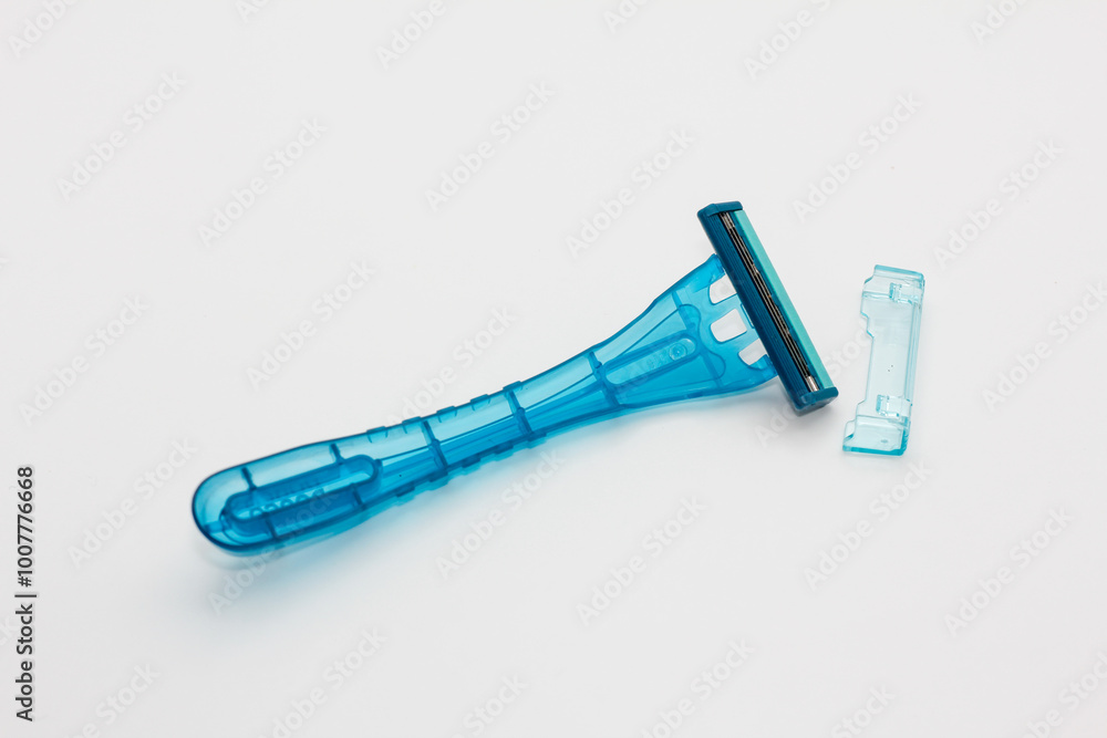 Blue disposable razor blade isolated on white background. Single use ...