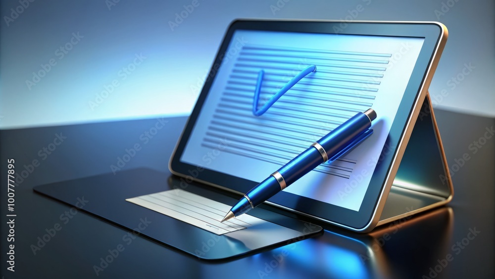 Digital signature concept featuring a stylized electronic signature pad ...