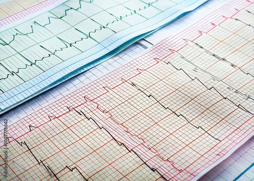 Fényképezés Electrocardiogram (ECG) printouts showing various abnormal ...