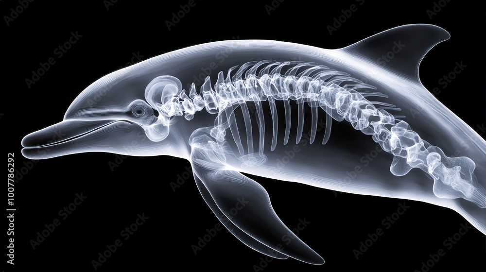 X ray image of dolphin showcasing its glowing skeleton, highlighting ...
