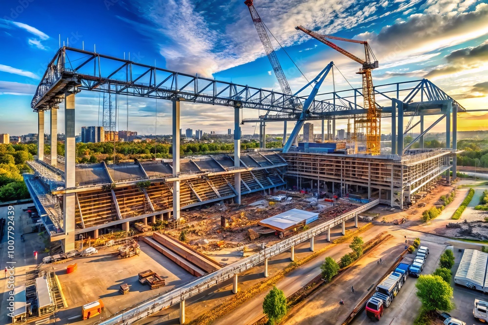 Massive steel beams and cranes dominate the landscape as a state-of-the ...