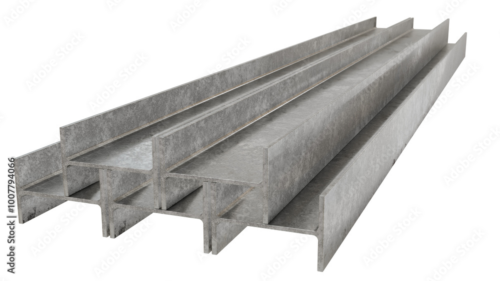 Structural Steel Beams: This image showcases a group of H-beams, a ...