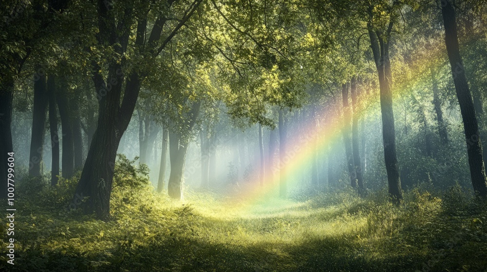 Enchanted Misty Forest, a magical landscape featuring ethereal mist enveloping ancient trees ...