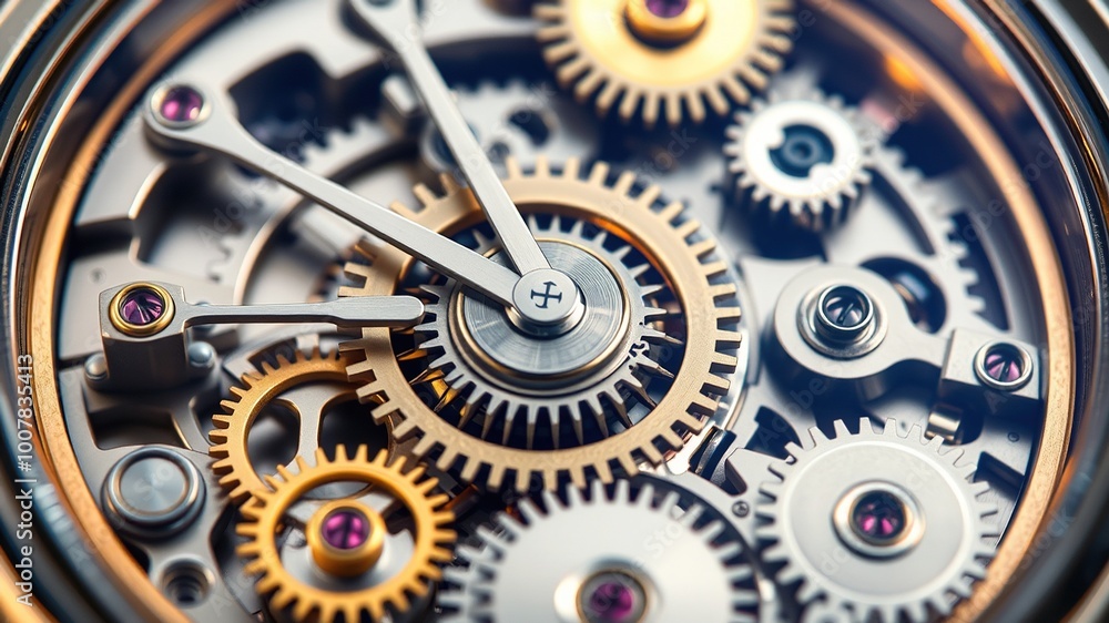 A intricate, interlocking network of gears, shafts, and springs is ...