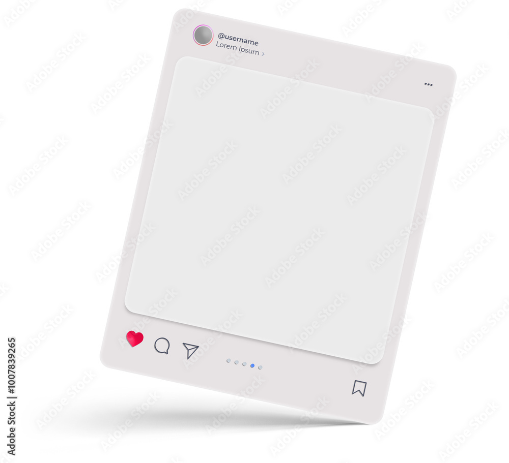 Social media post interface mockup with shadow. Social media mobile app ...