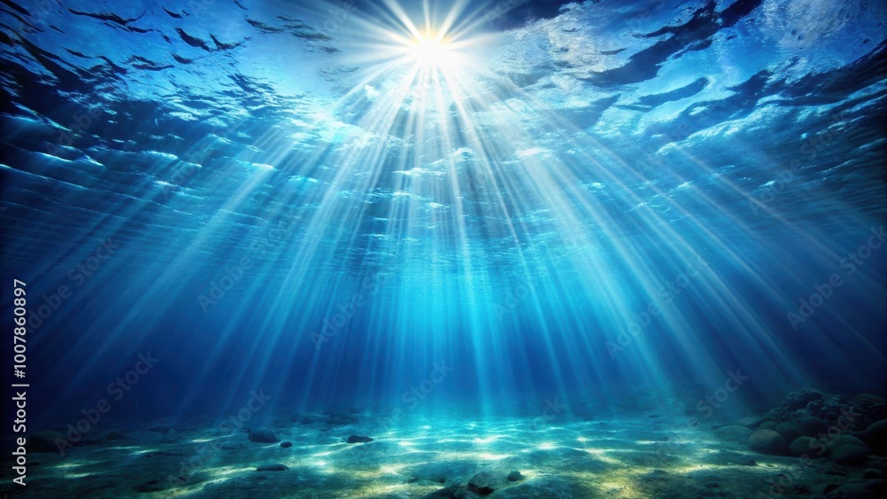 Beautiful underwater light rays shining through the ocean depths ...