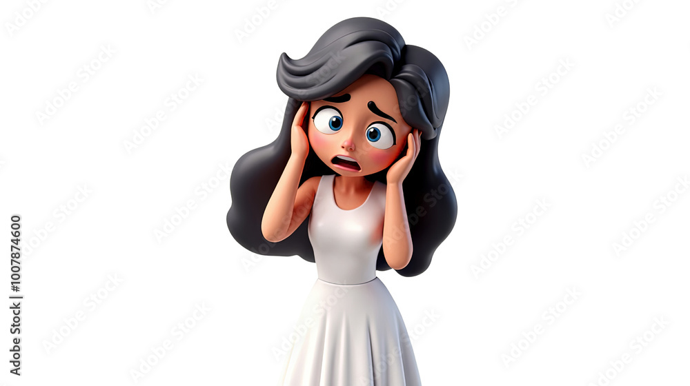 Worried Young Indian Female Cartoon Character in White Dress Displaying ...