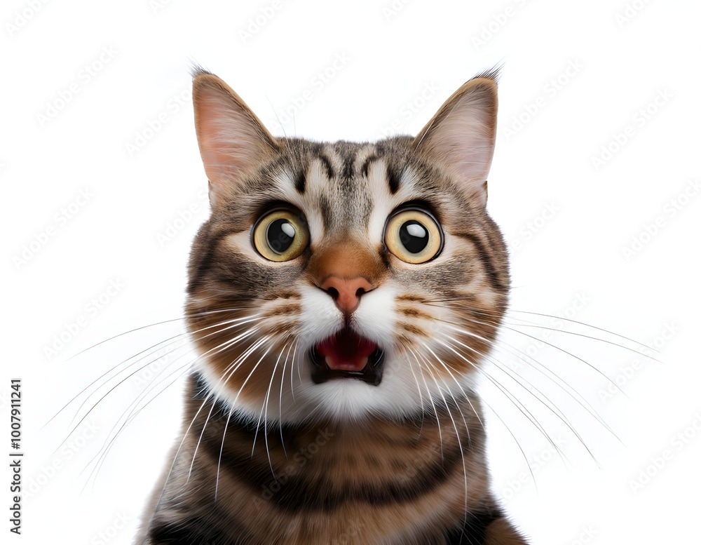 Angry and surprised cat with a funny, excited expression, isolated on a ...