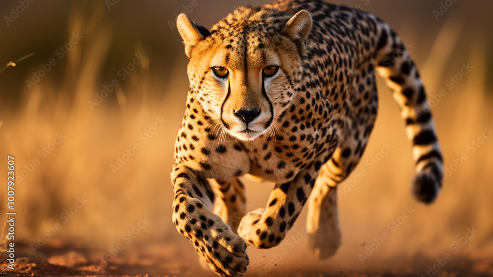 cheetah running at full speed across the savanna, capturing its agility ...