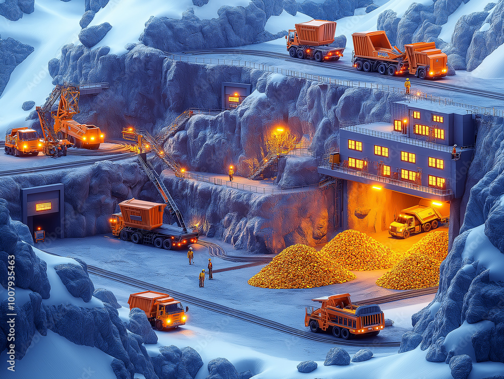 Infographic showing underground gold and silver mine with cranes ...