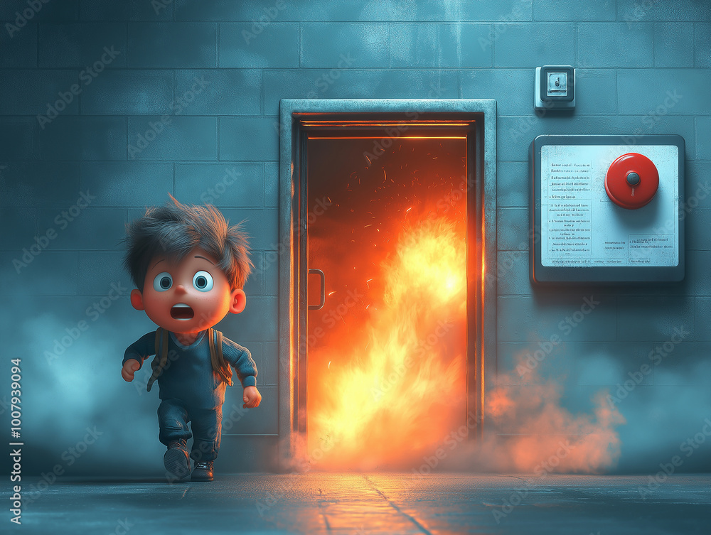 Animated illustration of school children running away from a fire and ...