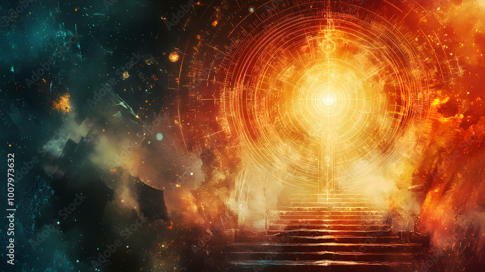 Interdimensional portal to the underworld swirling with ethereal flames ...