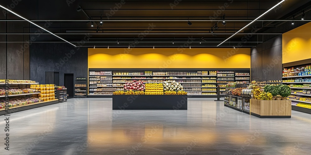 dark yellow and grey modern supermarket grocery shop with elegant ...