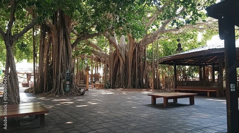 The serene beauty of Sai Ngam Banyan Tree, a sacred site covered with ...