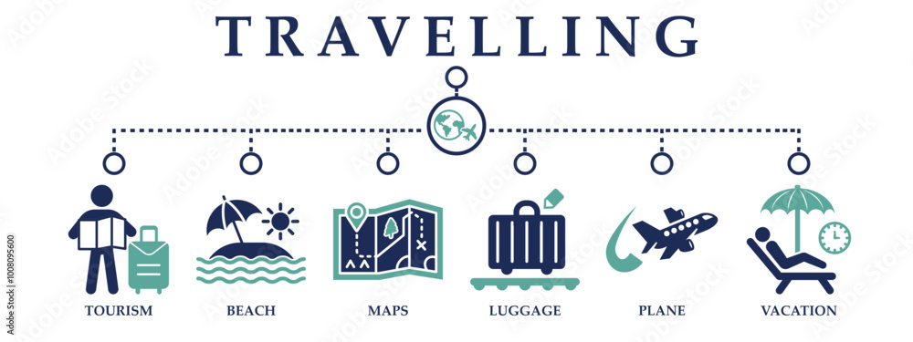 Travelling web banner icons collection. Containing icon of tourism ...
