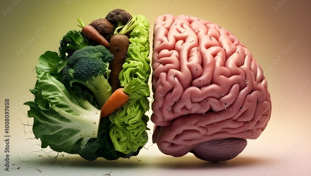 human brain bisected vertically with the left half composed of rotten ...
